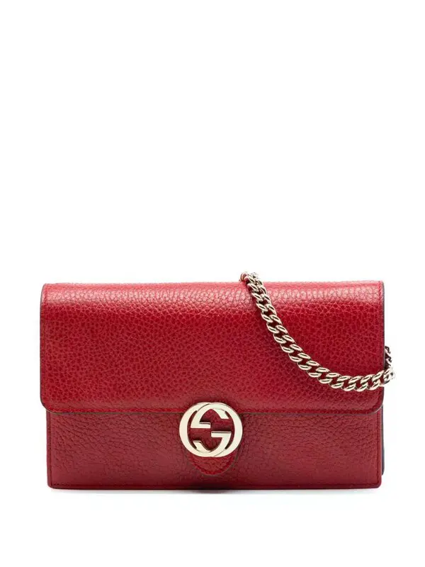 Gucci 2000-2015 Leather Interlocking G Dollar Wallet On Chain Crossbody Bag - Red