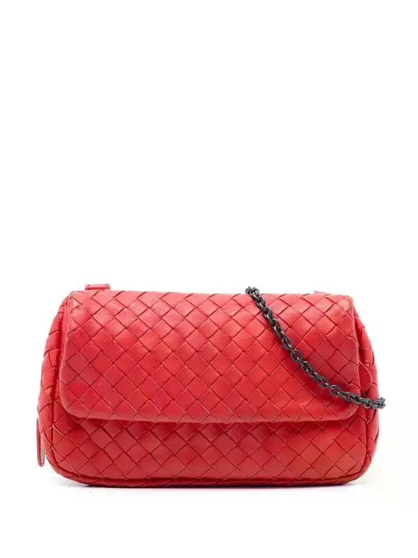 Bottega Veneta Mini Nappa Intrecciato Expandable Chain Flap Crossbody Bag - Red