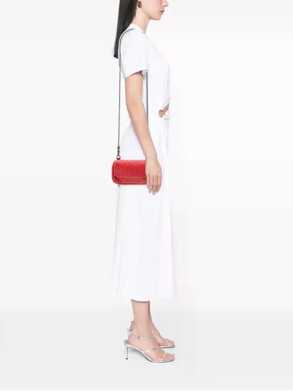 Bottega Veneta Mini Nappa Intrecciato Expandable Chain Flap Crossbody Bag - Red