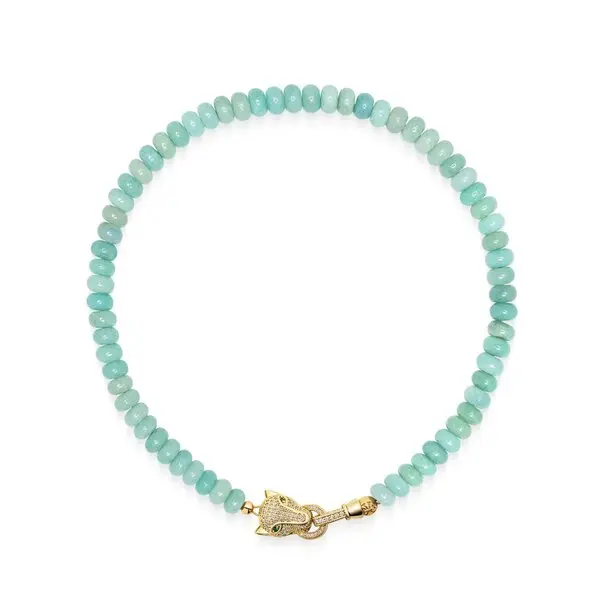 NIALAYA JEWELRY Amazonite Choker With Panther Head - Green/blue