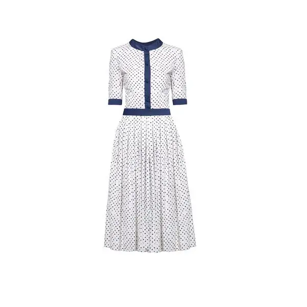 RUMOUR LONDON Verity Polka Dot Midi Dress - White/blue