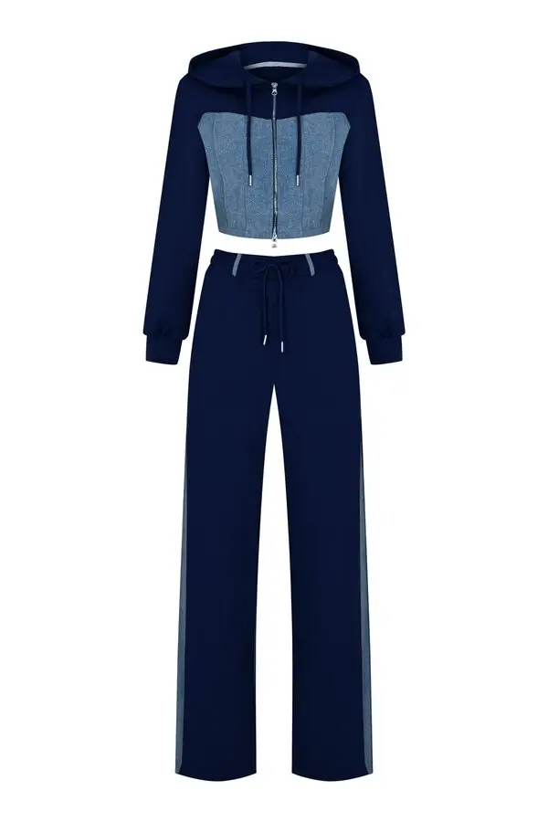GOC DENIM Denim Detail Cotton Tracksuit Set