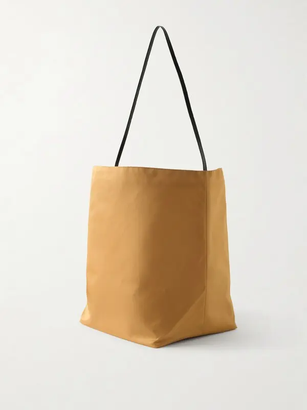 VALESQUE Leather-trimmed Satin-shell Bucket Tote Bag