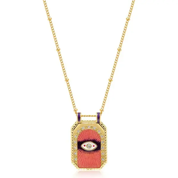 NIALAYA JEWELRY Pendant Necklace With Evil Eye Motif - Gold/pink
