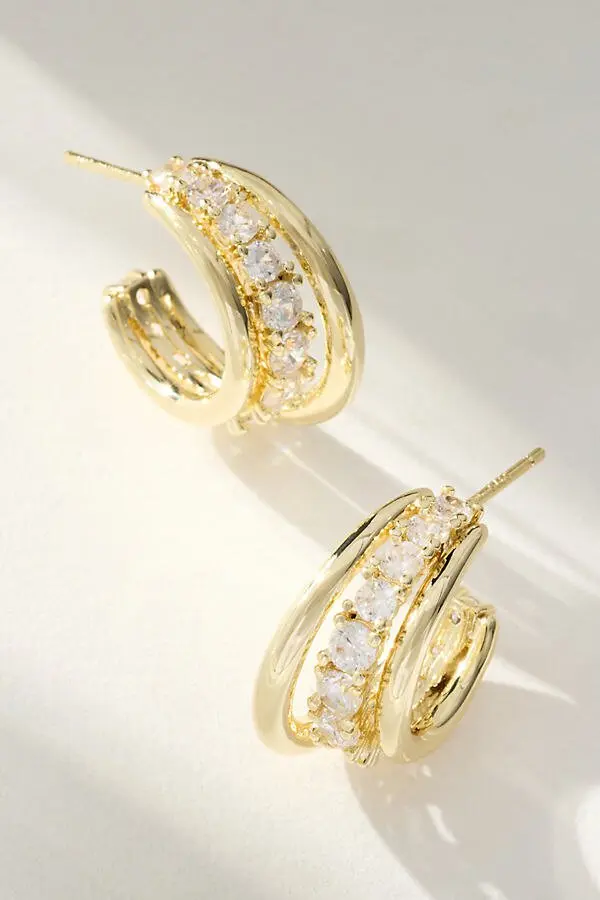 Melinda Maria Smooth Crystal Hoop Earrings - Gold