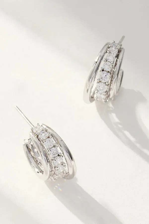 Melinda Maria Smooth Crystal Hoop Earrings - Silver