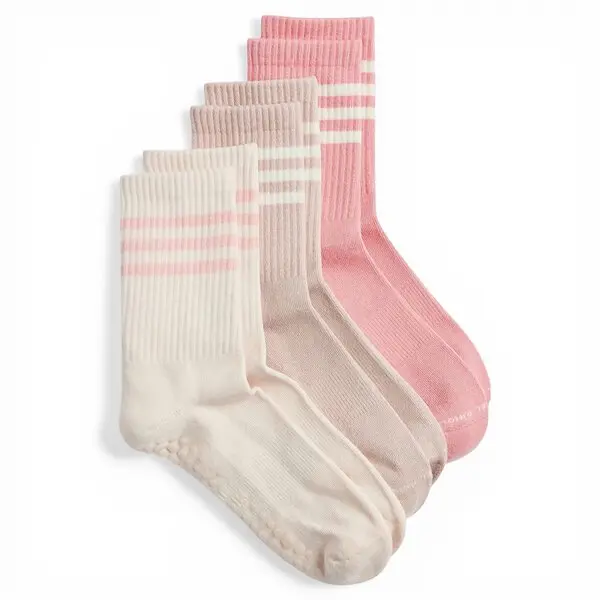 HIGH HEEL JUNGLE BY KATHRYN EISMAN Varsity Premium Cotton Grip Socks 3-pack - Pink