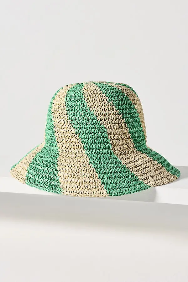 Anthropologie Swirl Stripe Woven Bucket Hat - Green