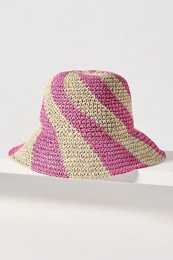 Anthropologie Swirl Stripe Woven Bucket Hat - Pink