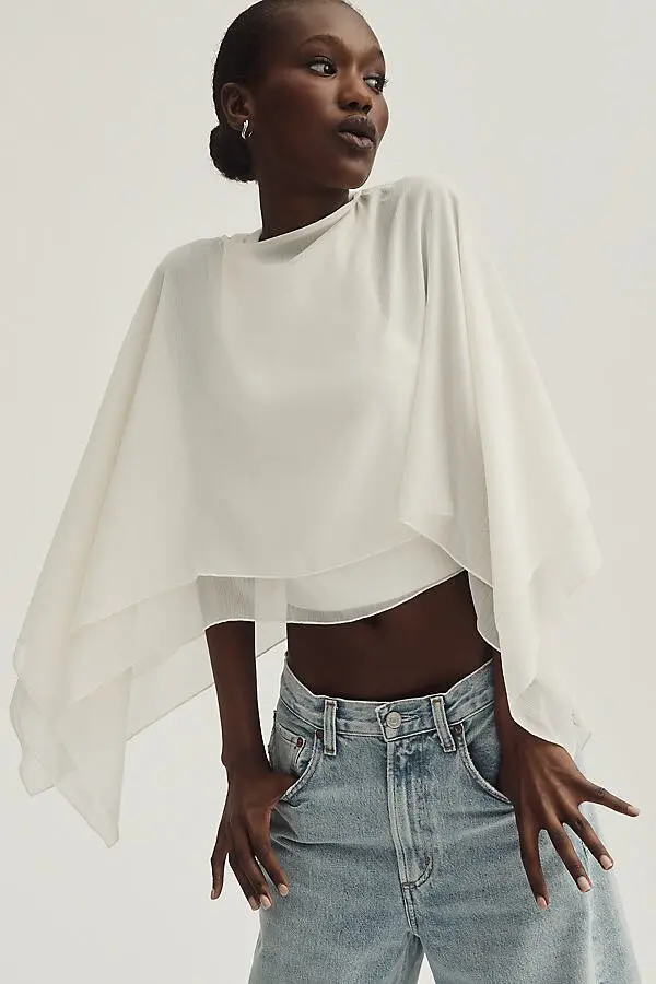 Anthropologie Sheer Layered Poncho - Cream