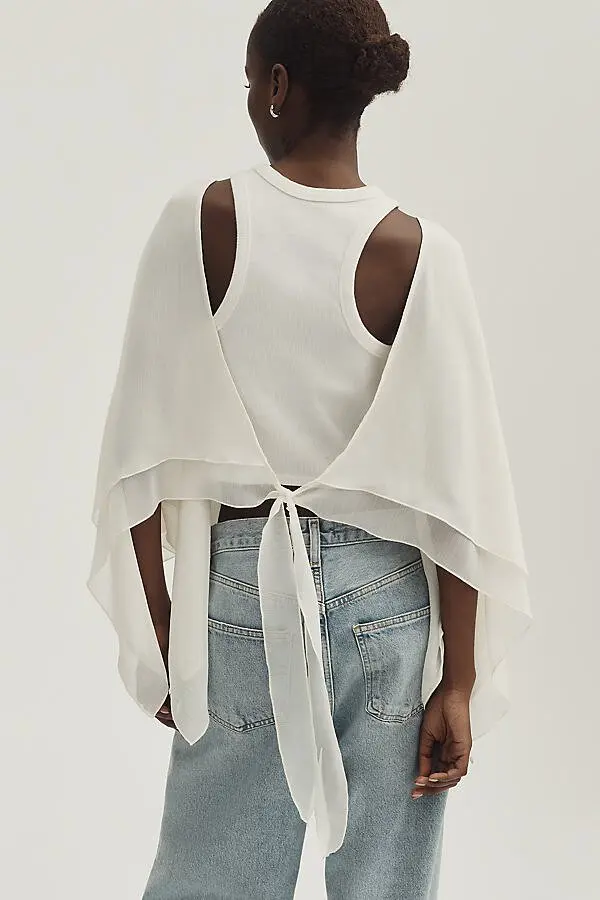 Anthropologie Sheer Layered Poncho - Cream
