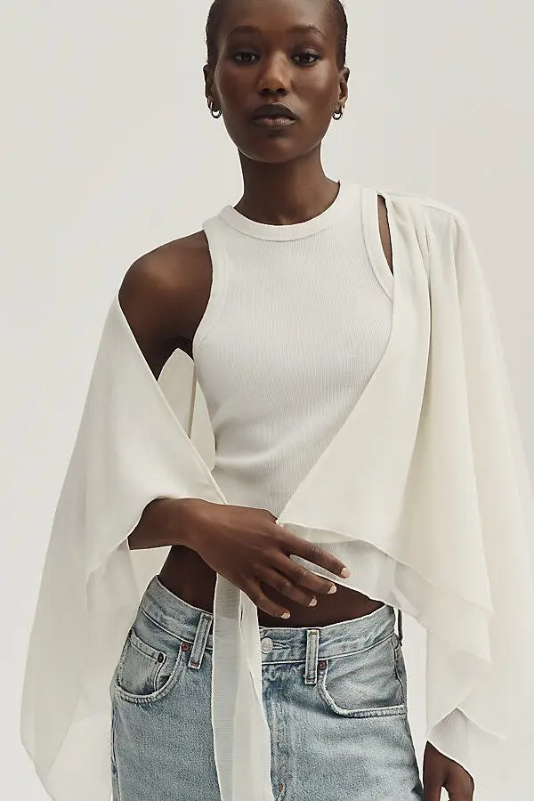 Anthropologie Sheer Layered Poncho - Cream
