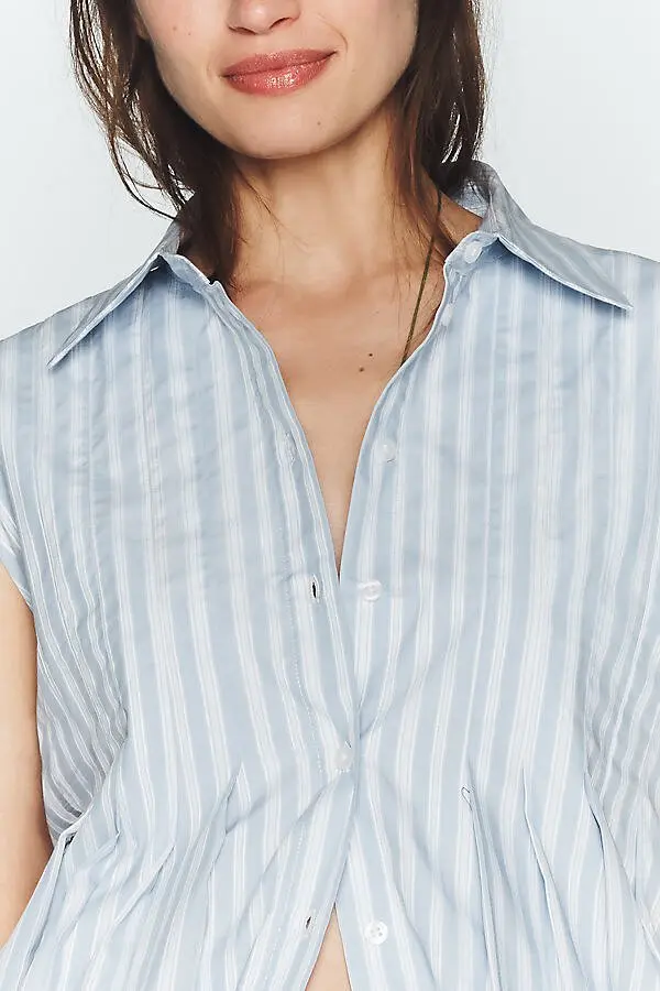 Maeve Sleeveless Pleated Bubble-hem Buttondown Top - Blue Stripe