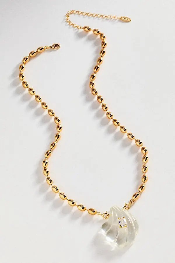 Anthropologie Clear Shell Pendant Necklace - Shell Clear