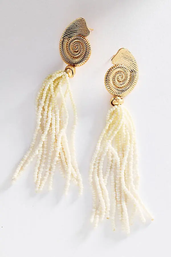 Anthropologie Shell Tassel Drop Earrings - Pearl Shell