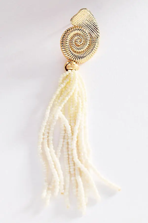Anthropologie Shell Tassel Drop Earrings