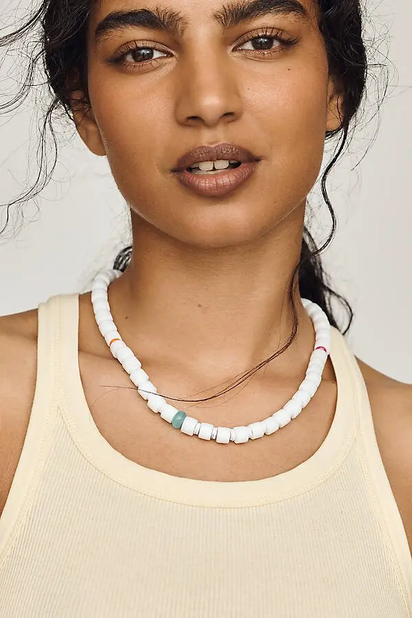Anthropologie Beaded Necklace - White/assort