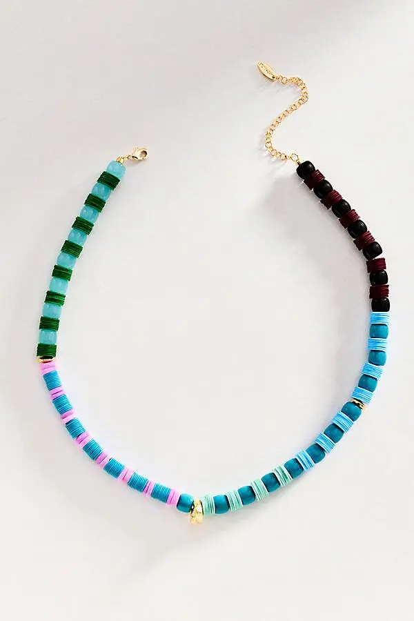 Anthropologie Colorblock Beaded Necklace - Blue/green Block