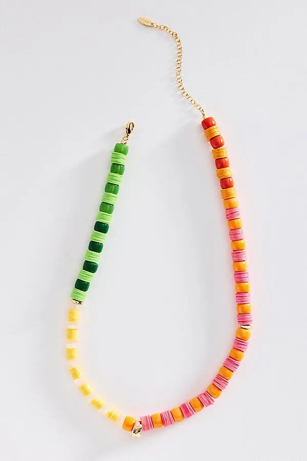 Anthropologie Colorblock Beaded Necklace - Peach Lime