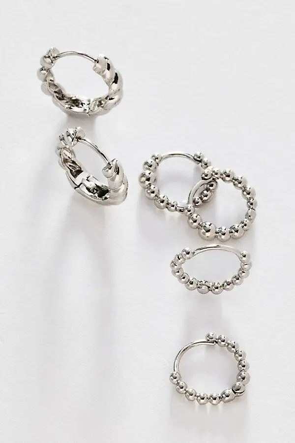 Anthropologie Textured Hoop Earring Set - Silver