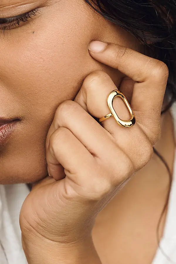 Anthropologie Open Oval Adjustable Ring - Gold