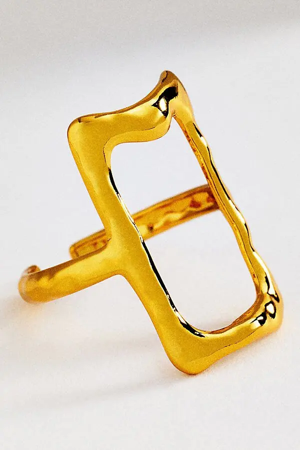 Anthropologie Open Rectangle Adjustable Ring - Gold