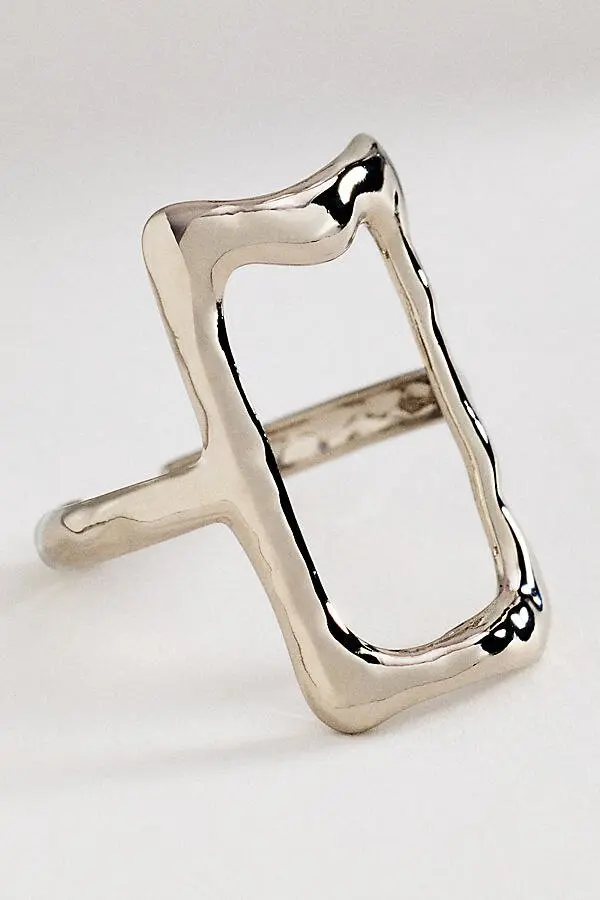 Anthropologie Open Rectangle Adjustable Ring - Silver