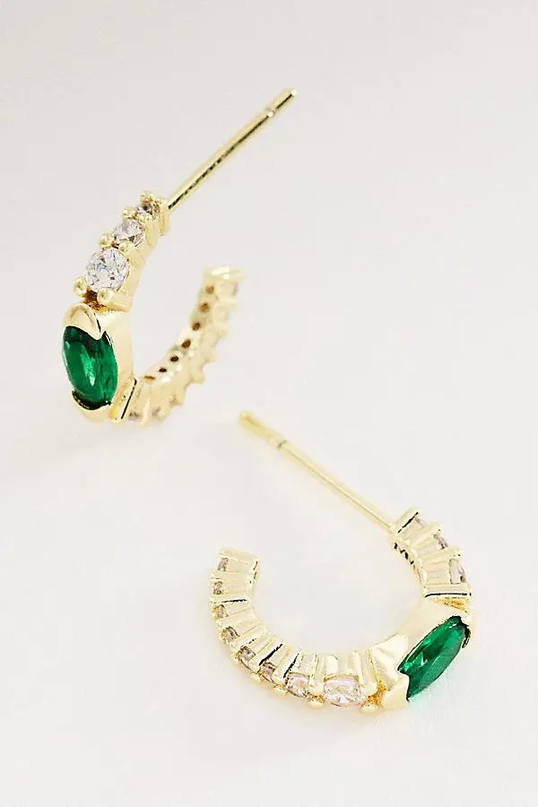 Melinda Maria Maven Huggie Hoop Earrings - Emerald Green