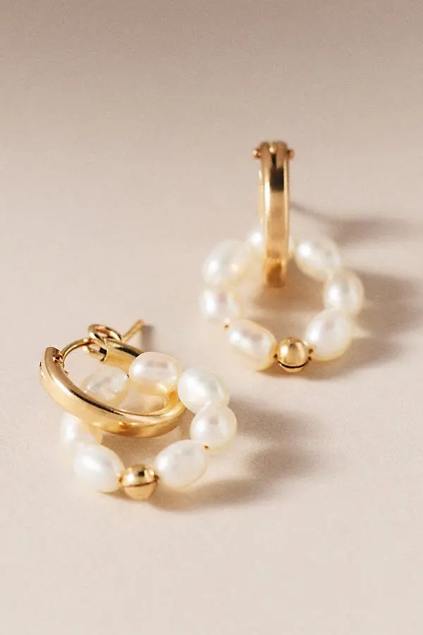 SET & STONES Pearl Halo Hoop Earrings - Gold