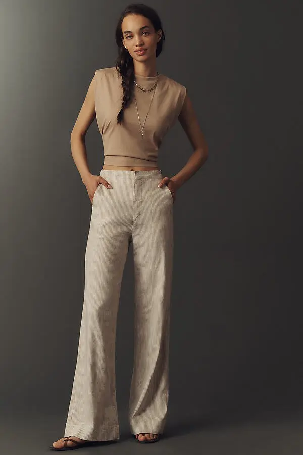 Joe's Jeans Linen Blend Wide Leg Trousers - Micro Stripe