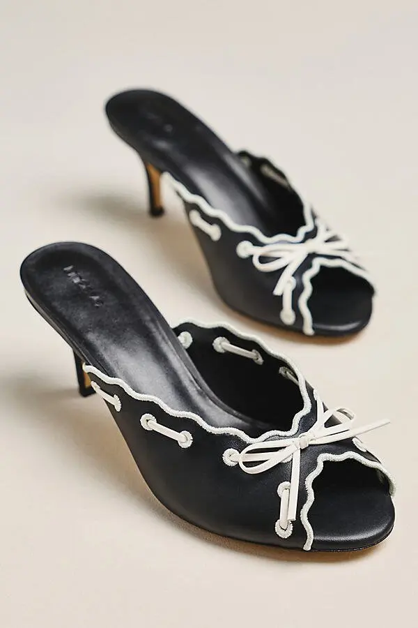 Maeve Contrast Scalloped Mules - Black & White Pattern