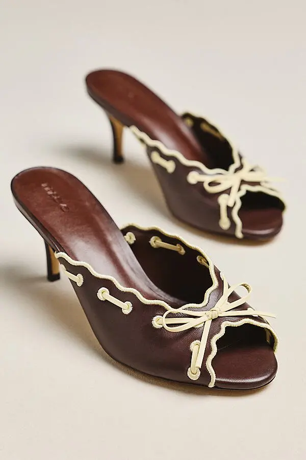 Maeve Contrast Scalloped Mules - Brown