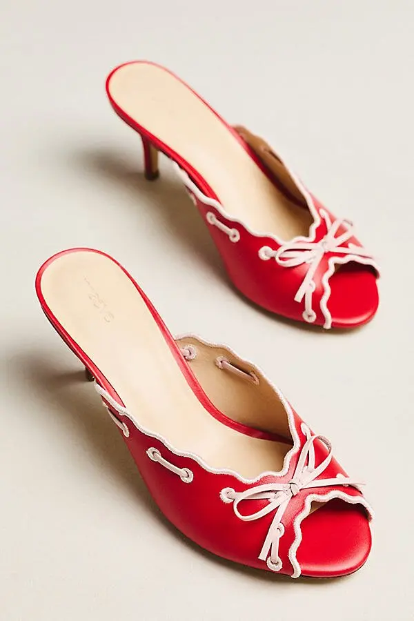 Maeve Contrast Scalloped Mules - Red