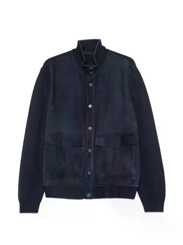 Canali Suede Panel Bomber Jacket - Blue