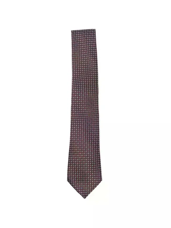 Canali Geometric-print Silk Neck Tie - Brown