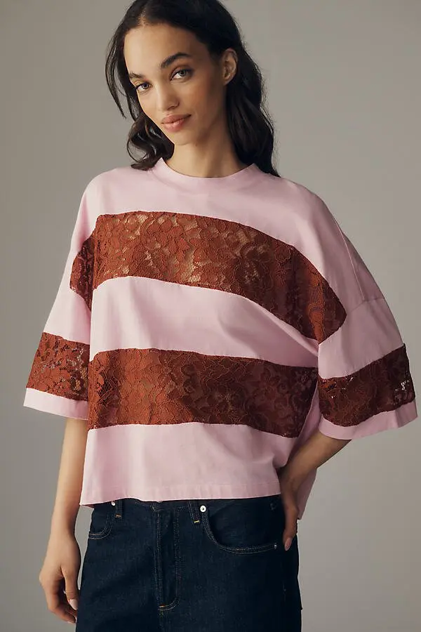 Essentiel Antwerp Cotton Lace Paneled T-shirt - Faded Violet