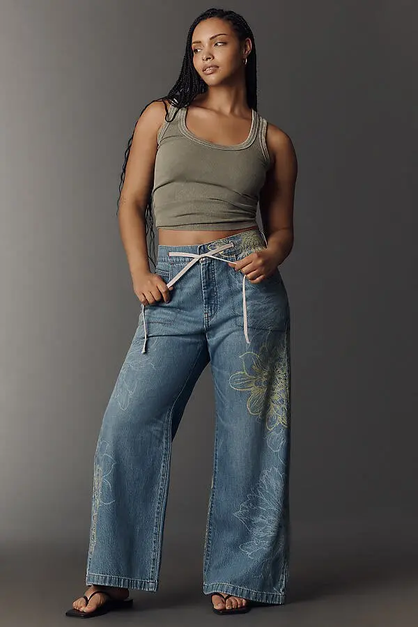 PILCRO High-rise Wide-leg Drawstring Jeans - Marina Bay
