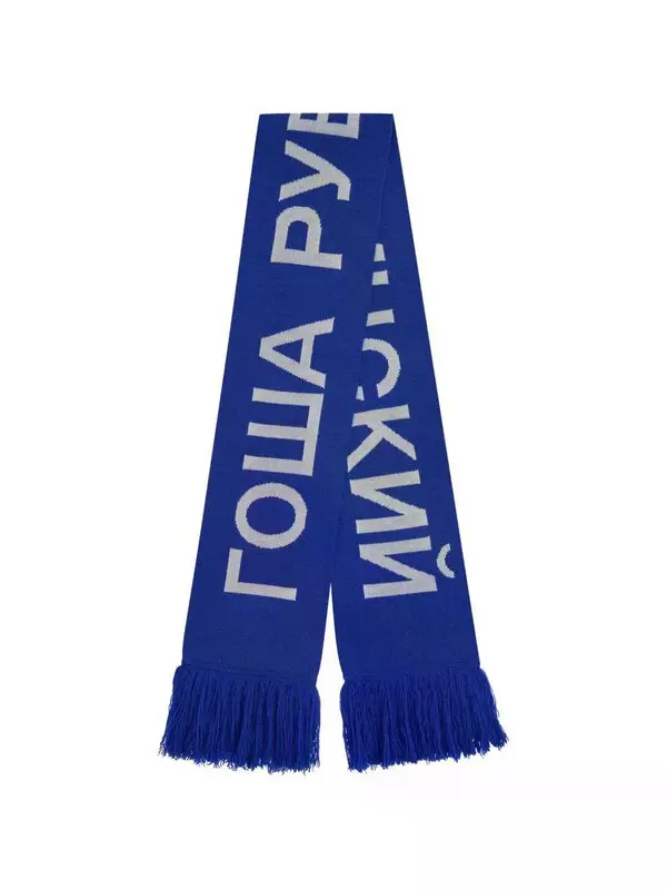 Gosha Rubchinskiy Logo-knit Fringed Scarf - Blue