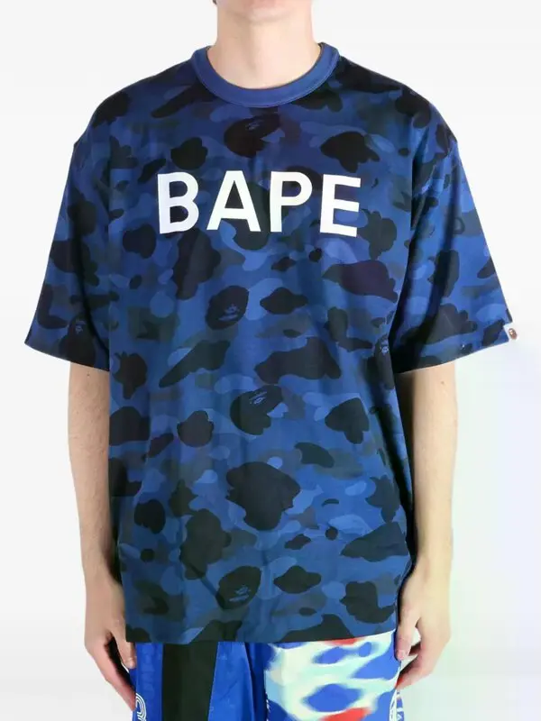 A BATHING APE Camouflage-print Logo-print T-shirt - Blue