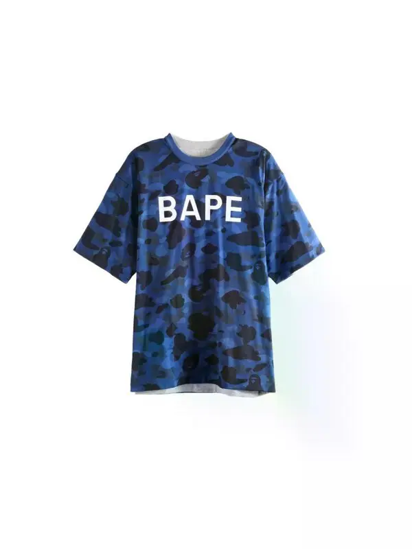 A BATHING APE Camouflage-print Logo-print T-shirt - Blue