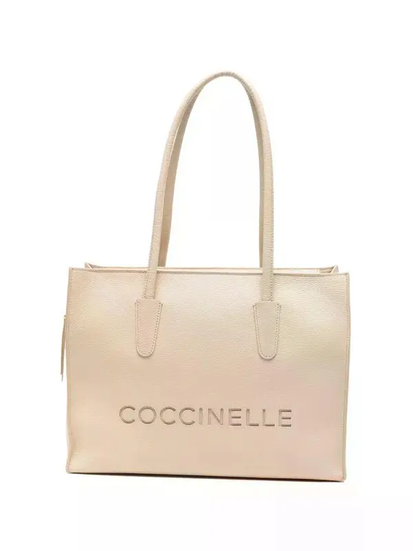 COCCINELLE Logo-embossed Leather Shoulder Bag - Neutrals