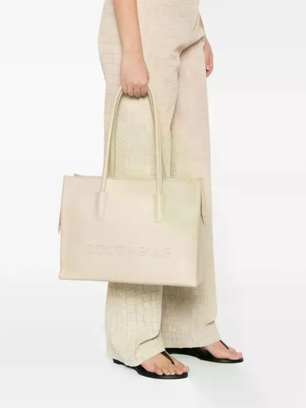 COCCINELLE Logo-embossed Leather Shoulder Bag - Neutrals