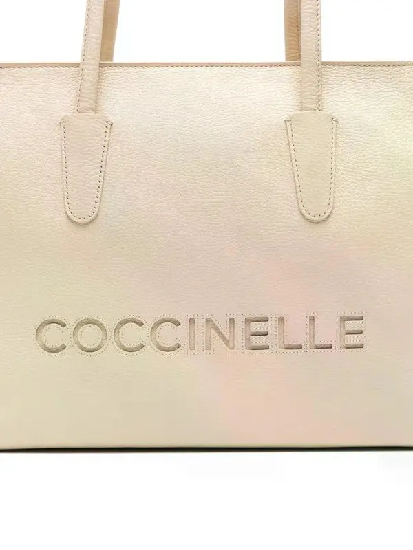 COCCINELLE Logo-embossed Leather Shoulder Bag - Neutrals