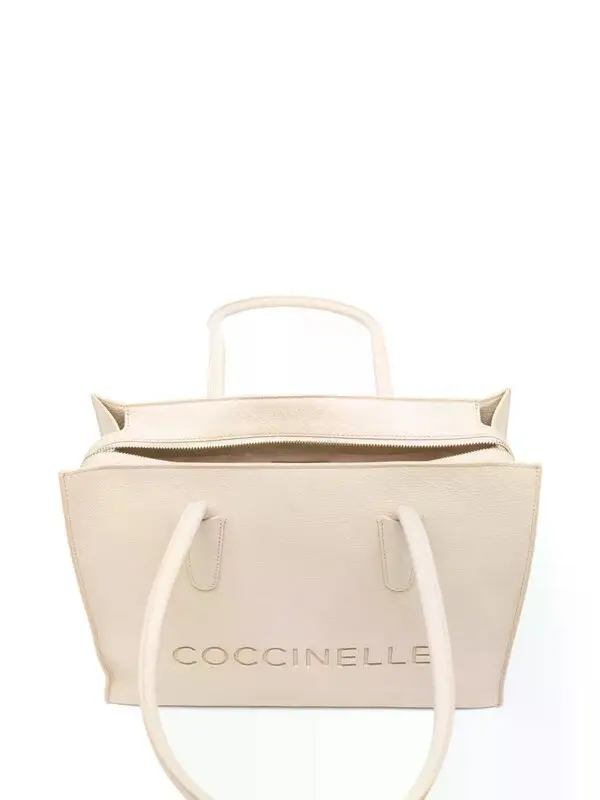 COCCINELLE Logo-embossed Leather Shoulder Bag - Neutrals