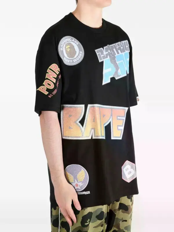 A BATHING APE Multi-print Cotton T-shirt - Black