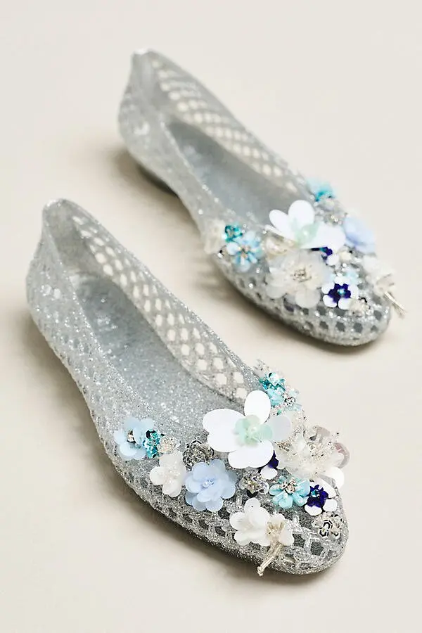 Anthropologie Heavenly Jelly Marigold Flats - Silver