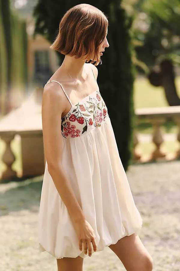 Anthropologie Embroidered Mini Bubble Dress