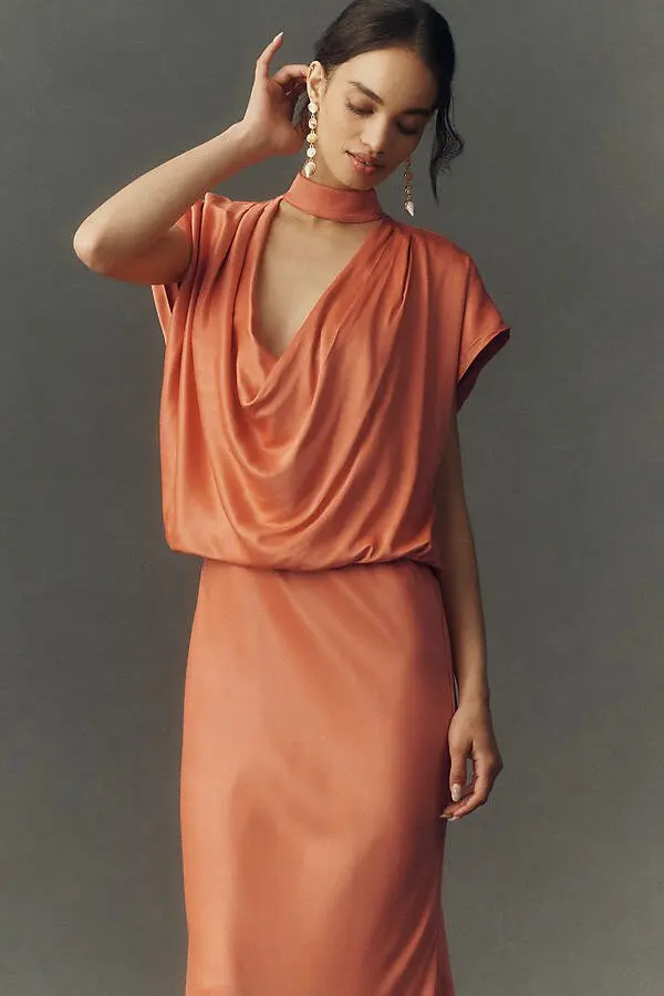 Bhldn Plunge Cowl-neck Satin Maxi Dress