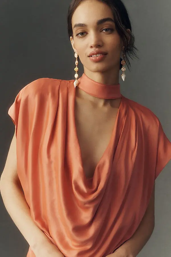 Bhldn Plunge Cowl-neck Satin Maxi Dress