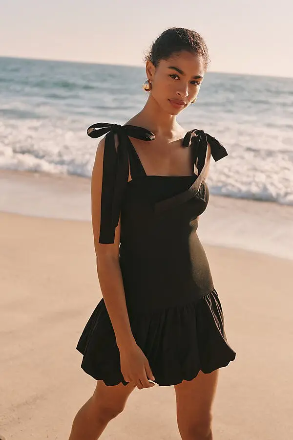 Anthropologie Cotton Bubble-hem Mini Dress - Black